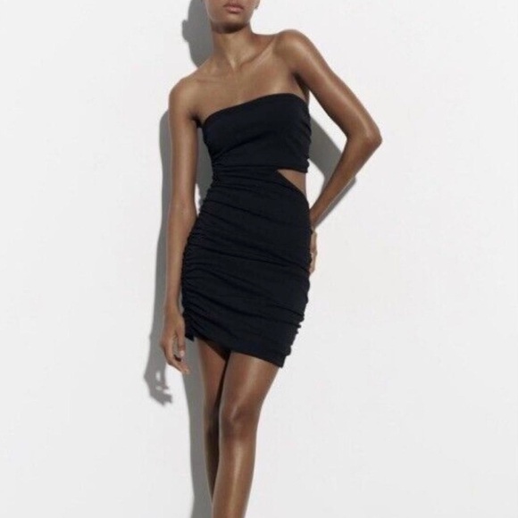 Zara | Dresses | Zara Womens Elegant Black Bodycon Cutout Ruched Party ...